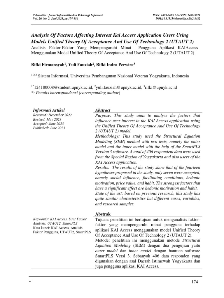 Analysis of Factors Affecting Interest Kai Access Application Users Using Models Unified Theory ...