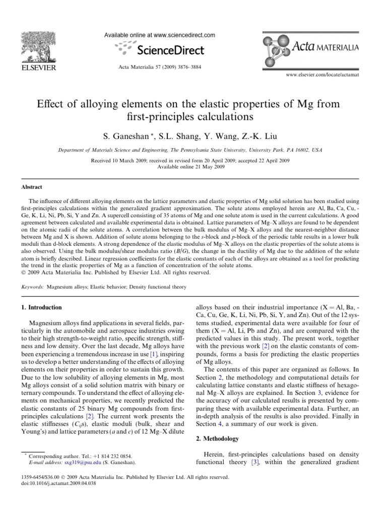 Effect of Alloying Elements On The Elastic Properties of MG From First-Principles Calculations ...