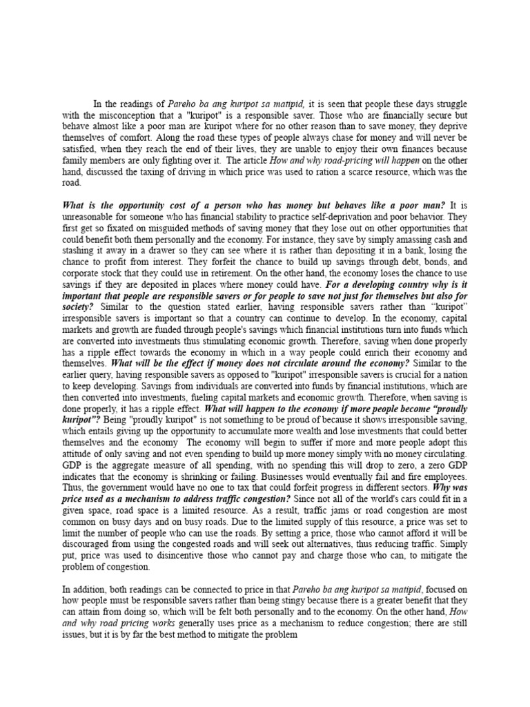 Short Essay 1 | PDF | Economic Growth | Money