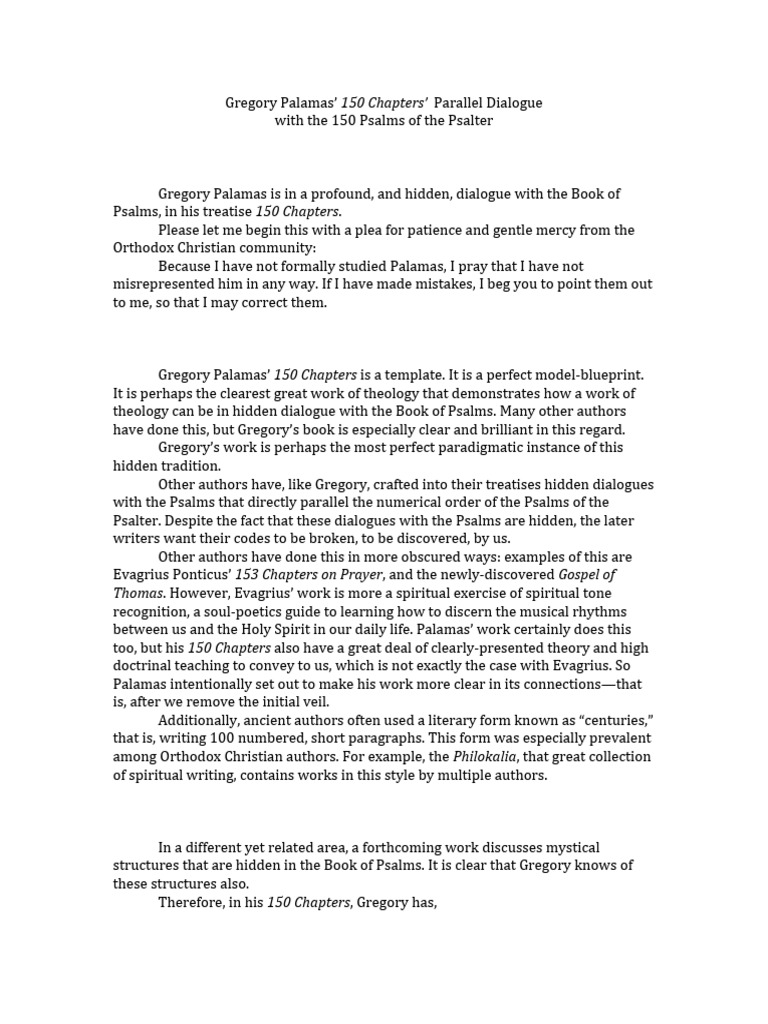 Gregory Palamas 150 Chapters Parallel Di | PDF | Psalms | Soul