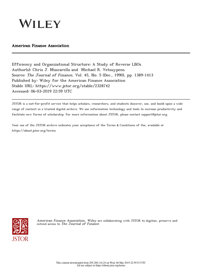 Efficiency and Organizational Structure - A Study of Reverse LBOs ...