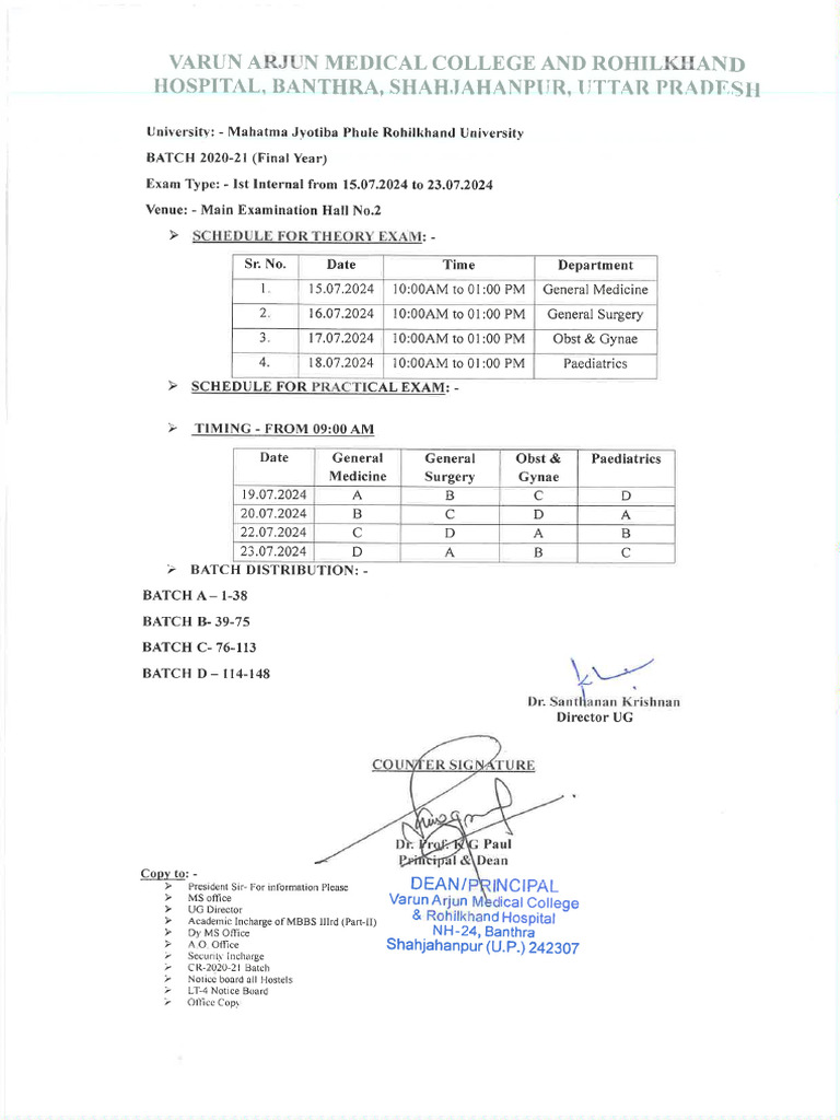 Schedule of Ist Internal Examination | PDF