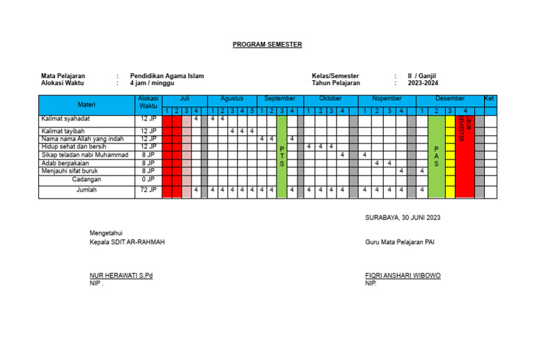 PROSEM PAI Kelas 1 SEM 1 2023-2024 | PDF