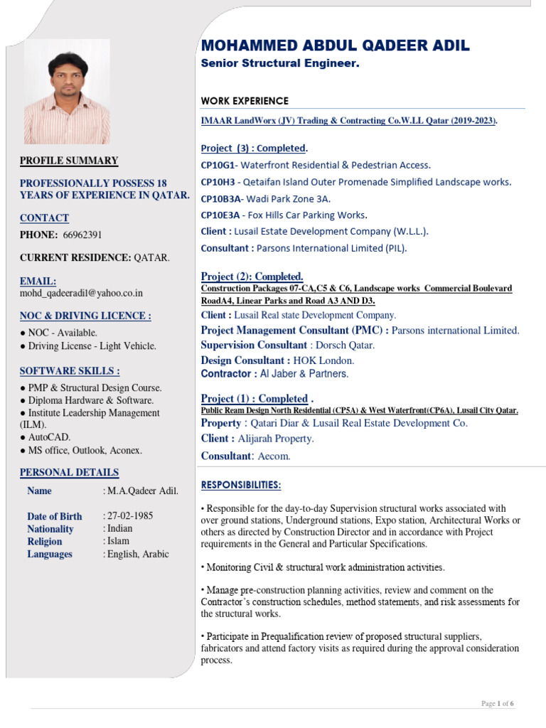 Mohammed Abdul Qadeer Adil CV | PDF | Engineering