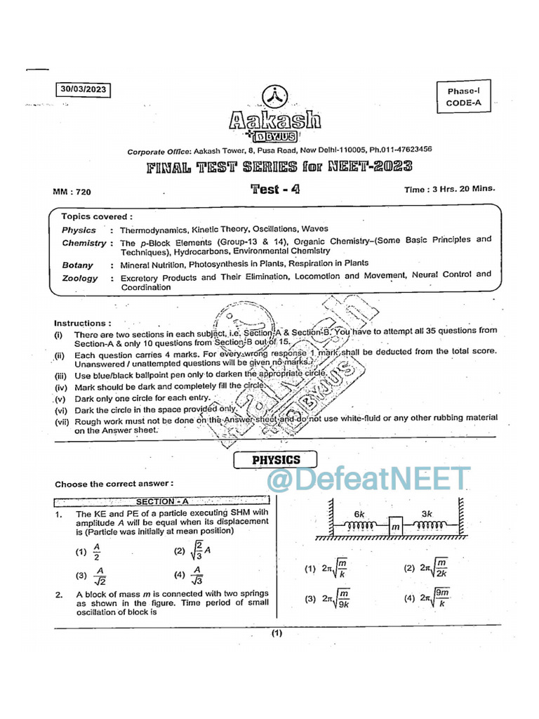 FTS-04[Code-A] @DefeatNEET (1) | PDF