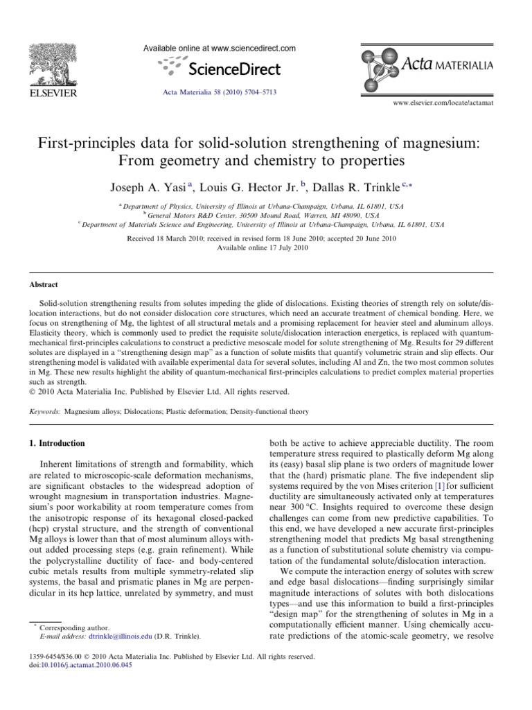 First-Principles Data For Solid-Solution Strengthening of Magnesium | PDF | Dislocation ...