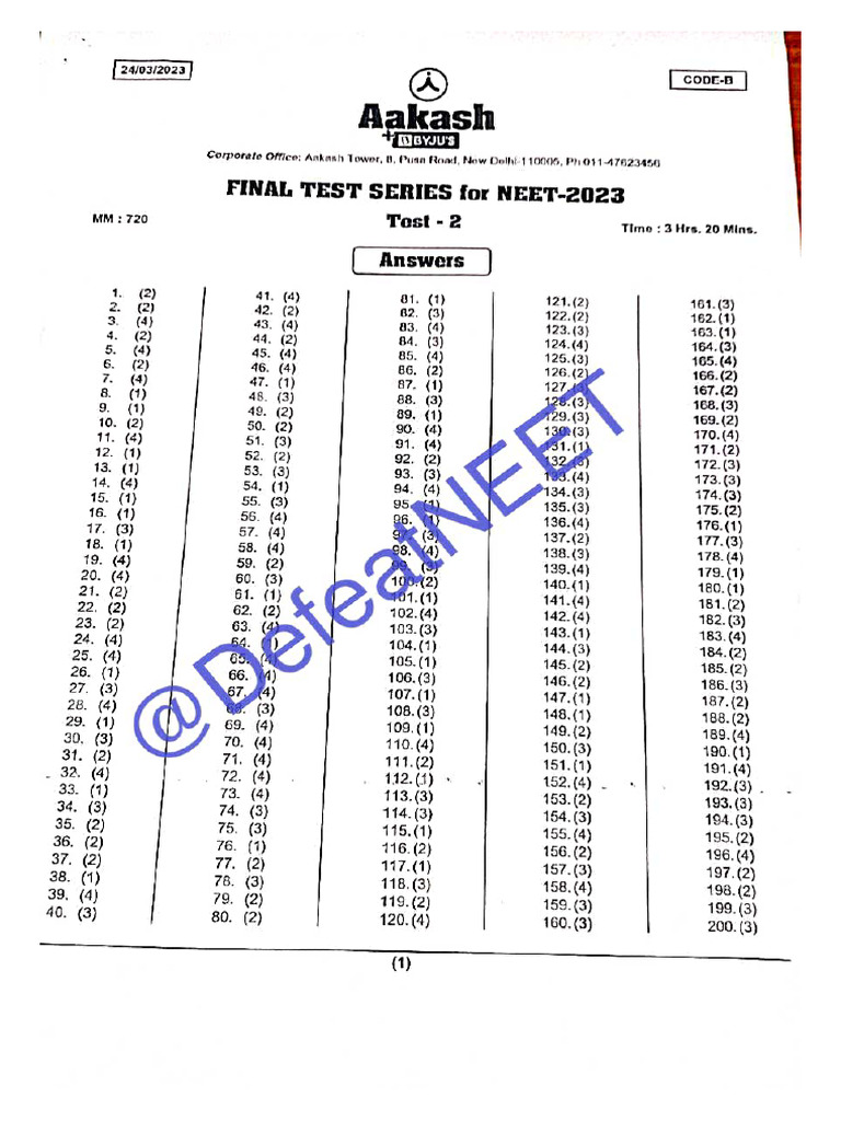 FTS-02 Code-B Answer Key | PDF