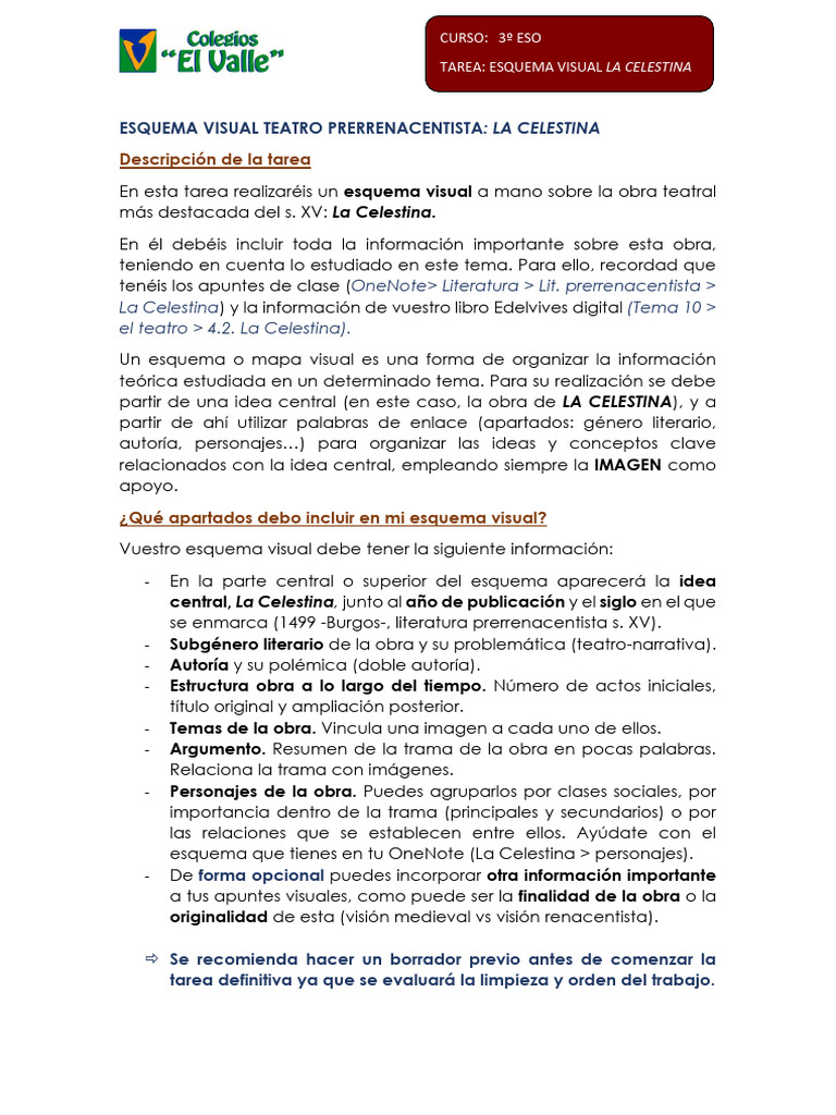 Tarea_esquema visual La Celestina_3º ESO | PDF
