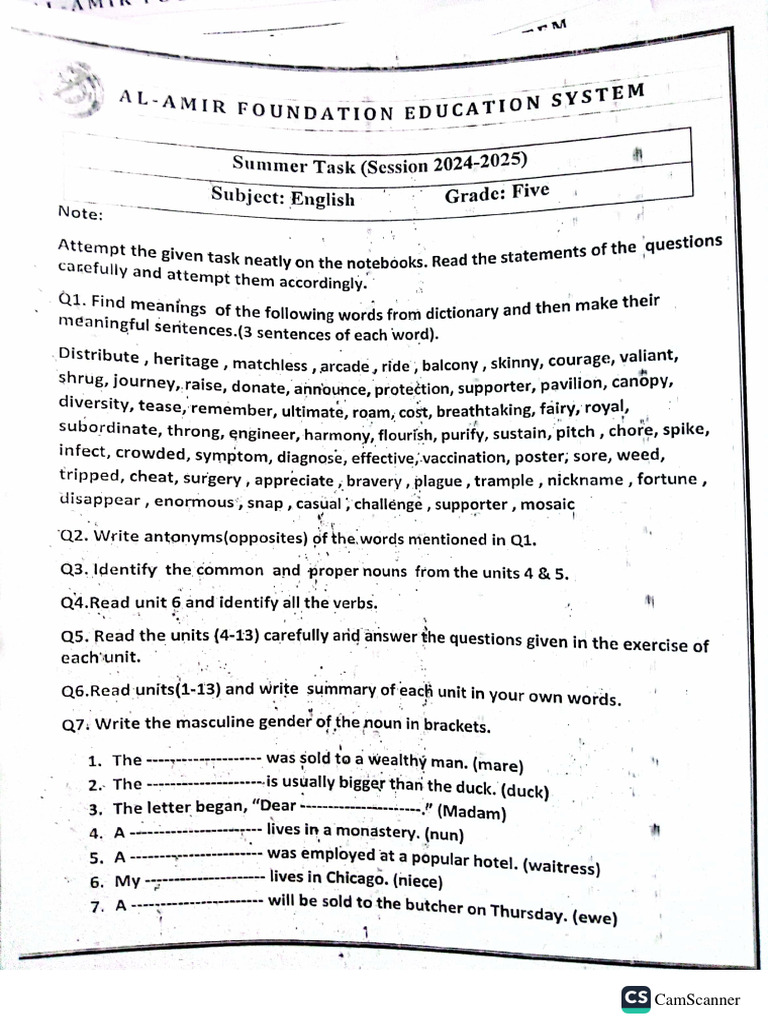 Grade 5 Summer Task | PDF
