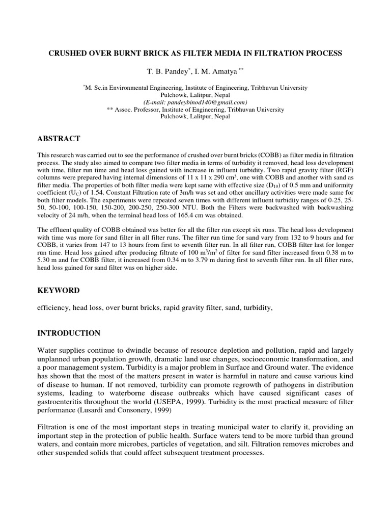 Crushed Over Burnt Brick As Filter Media in Filtration Process | PDF ...