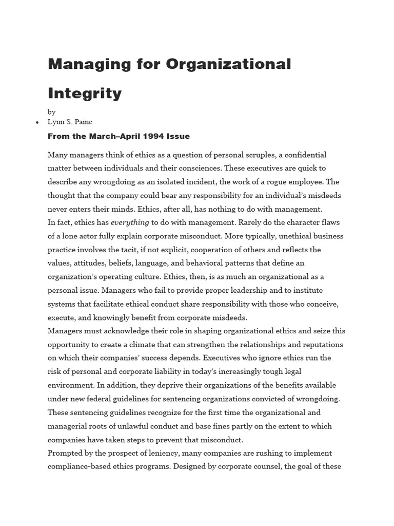 Managing For Organizational Integrity | PDF | Fine (Penalty) | Crimes
