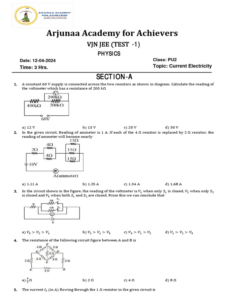 Class-Xii-Jee Sample Question Paper | PDF | Isomer | Electrical Resistance And Conductance