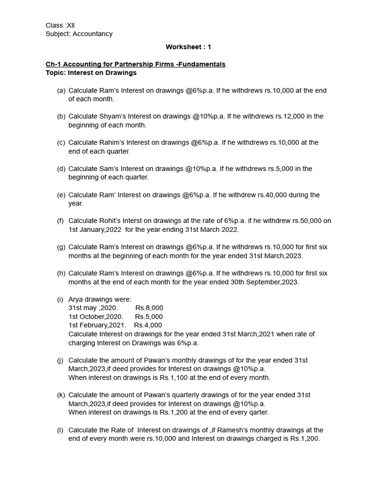 Worksheet: 1 Ch-1 Accounting For Partnership Firms - Fundamentals Topic ...