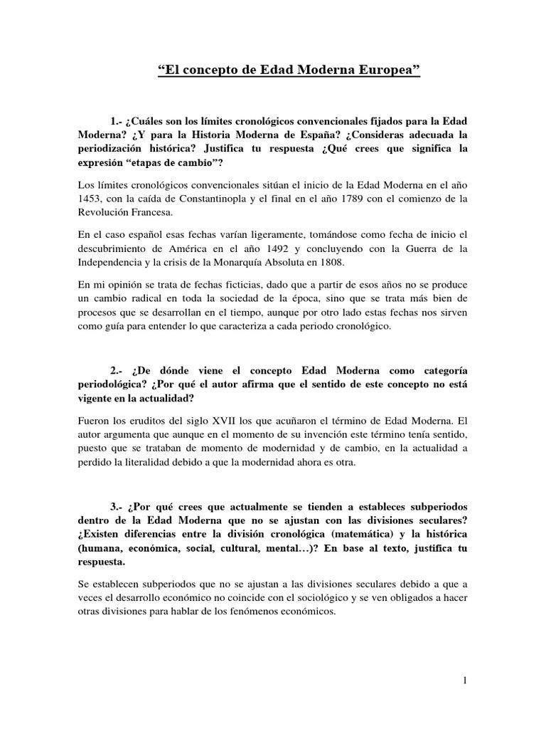 El Concepto de Edad Moderna Europea | PDF | Período moderno temprano ...