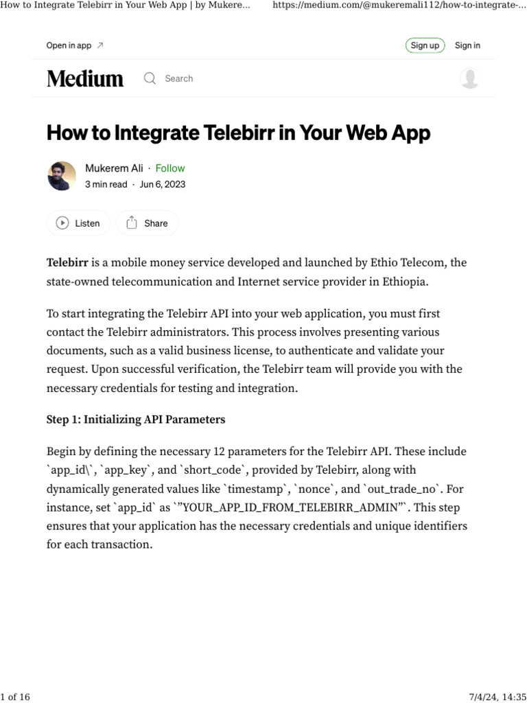 How To Integrate Telebirr in Your Web App by Mukerem Ali Medium | PDF ... How To Integrate Telebirr in Your Web App by Mukerem Ali Medium | PDF ...