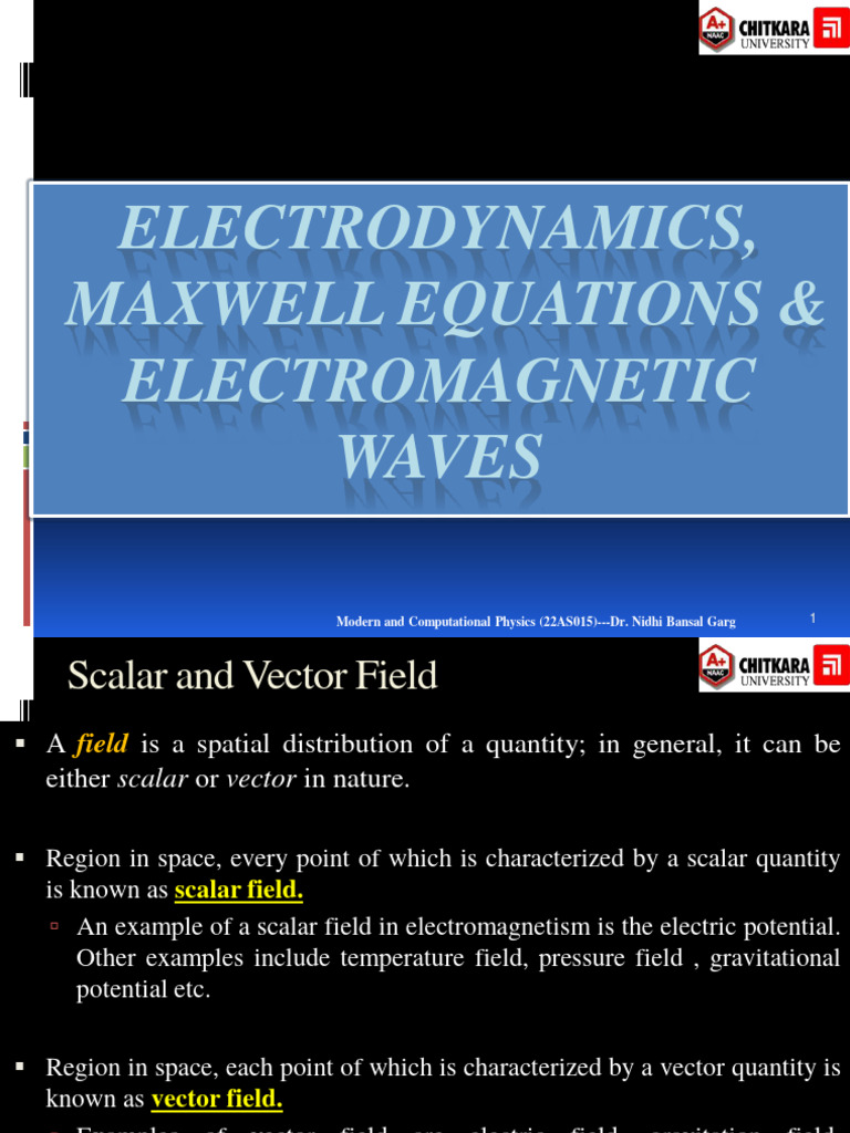 Unit 1 Electrodynamics | PDF | Field (Physics) | Divergence