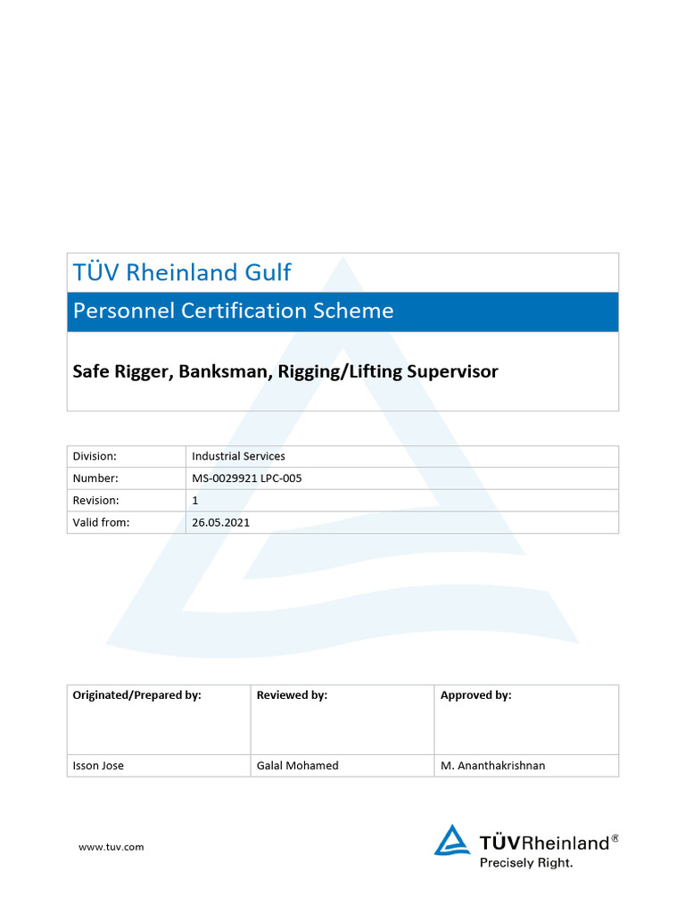 LPC 005 Rigger Banksman Rigging and Lifting Supervisor | PDF ...