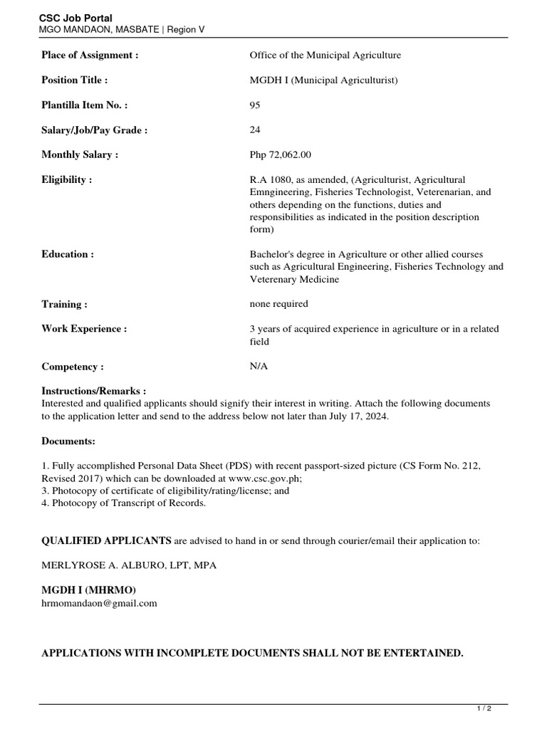 MGO MANDAON MASBATE-MGDH I Municipal Agriculturist | PDF | Finance ...