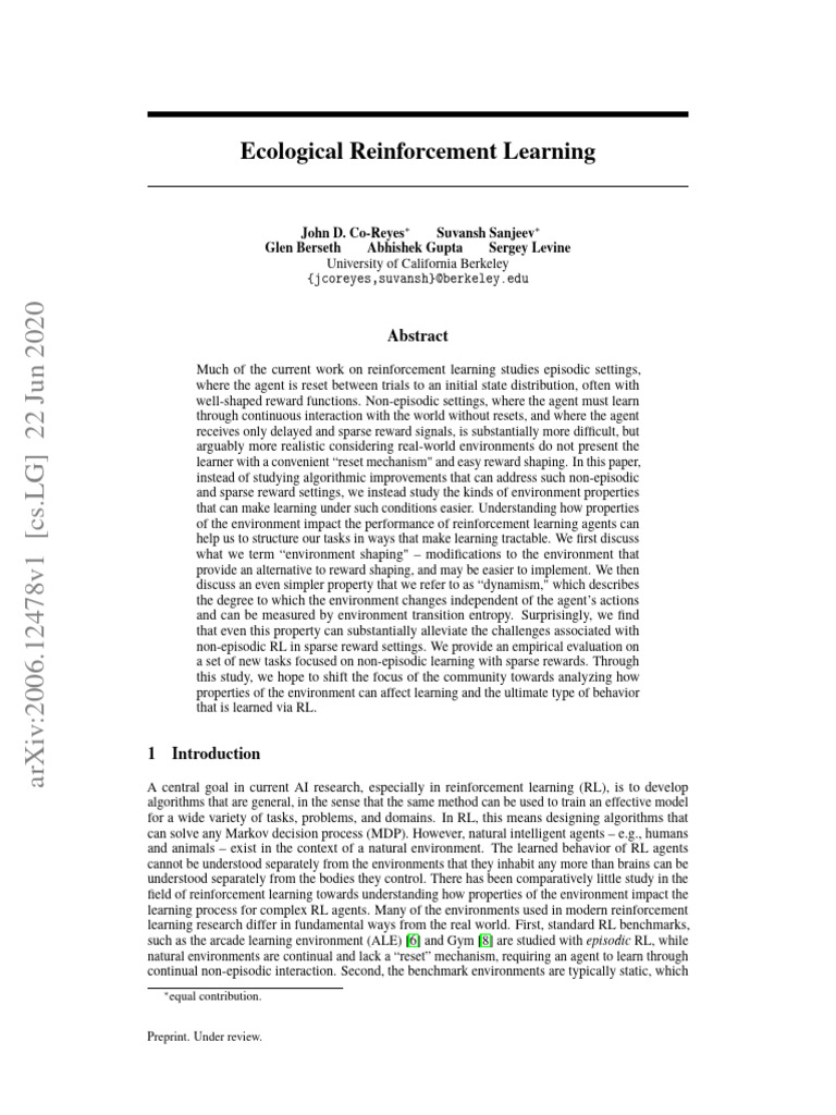 Ecological RL | PDF | Learning | Cognition