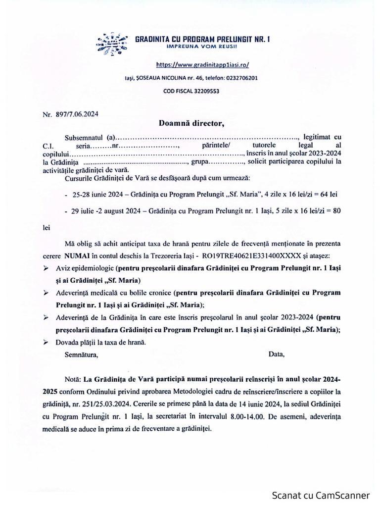 Cerere Gradinita de Vara | PDF