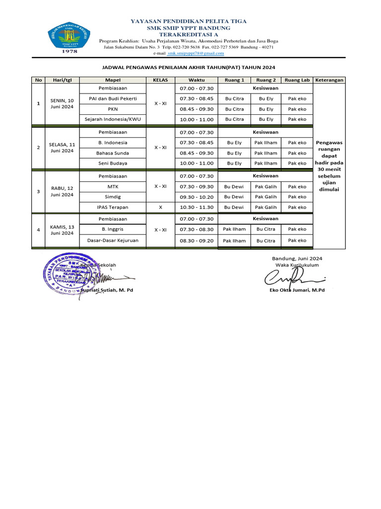 Jadwal Pengawas PAT 2024 | PDF