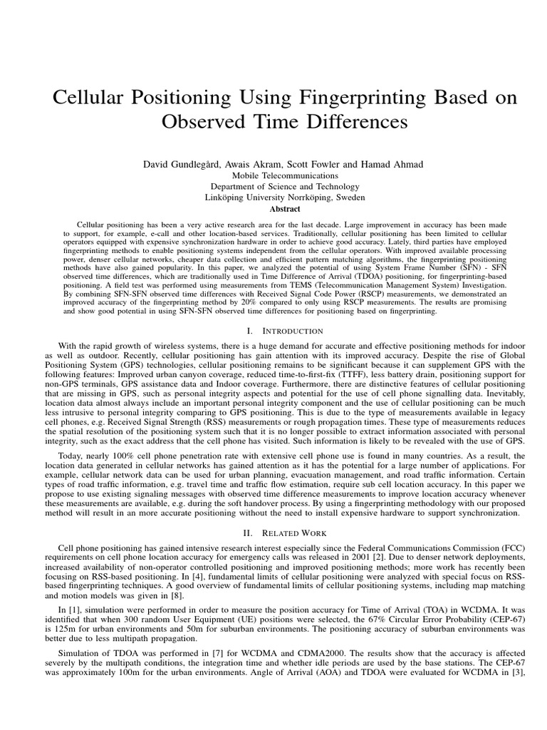 Cellular Positioning Using Fingerprintin | PDF | Cellular Network ...
