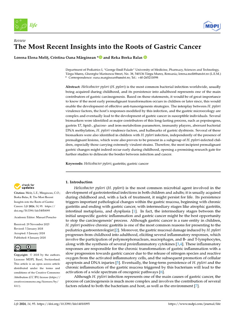 Melit - 2024 Gastric Biomarkers & H. Pylori Carcinogenesis Review | PDF ...