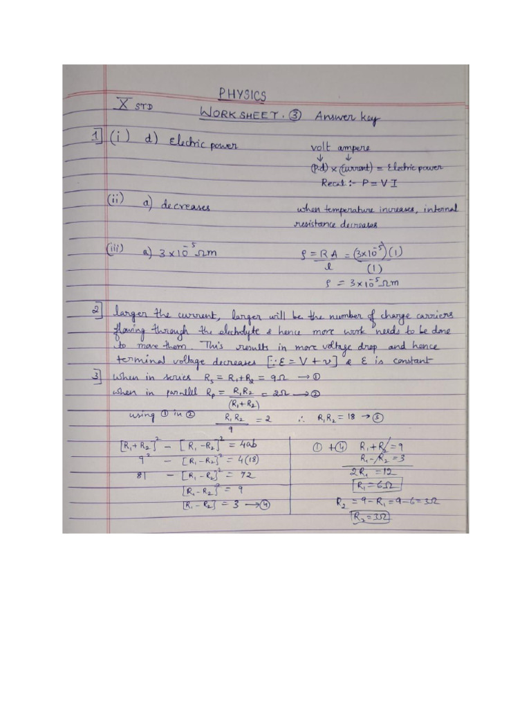 Grade 10 - Physics Worksheet 3 Answer Key | PDF