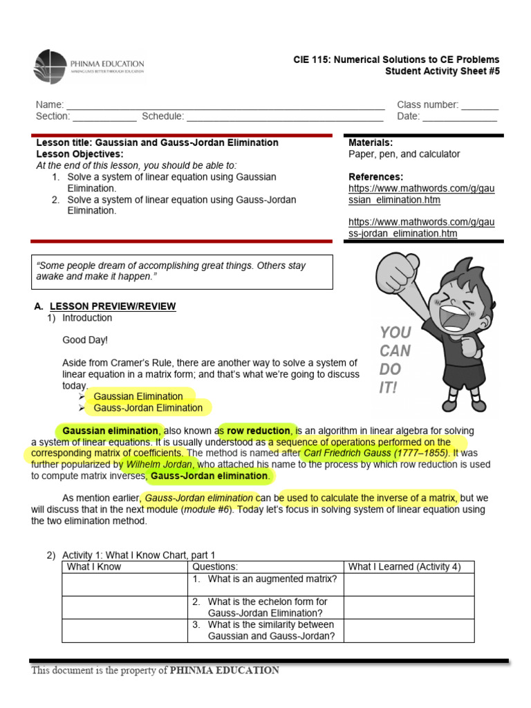 CIE 115 SAS 5 Highlighted Version | PDF | Linear Algebra | Mathematics