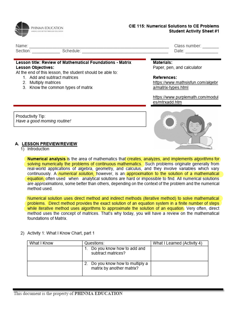 CIE 115 SAS 1 and 2 Highlighted Version | Download Free PDF | Matrix ...