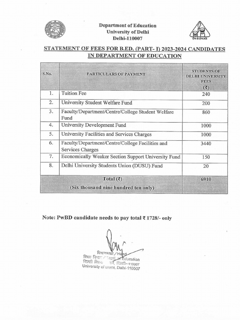 Bed. Fee Structure 2023 | PDF