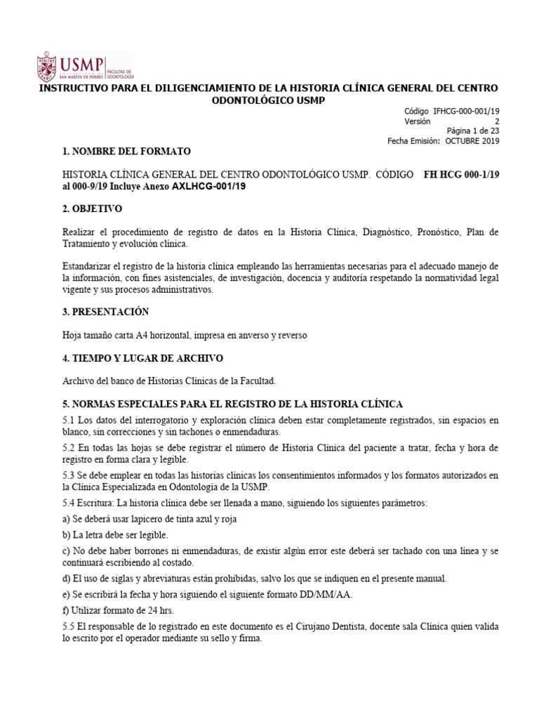 INSTRUCTIVO HISTORIA CLINICA GENERAL | PDF | Diagnostico medico | Historial médico
