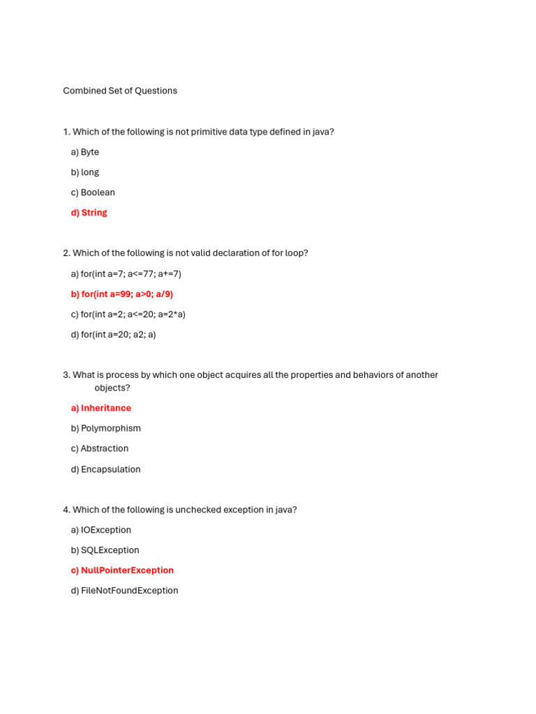 Java Mcq Pdf Inheritance Object Oriented Programming Class Computer Programming 3930