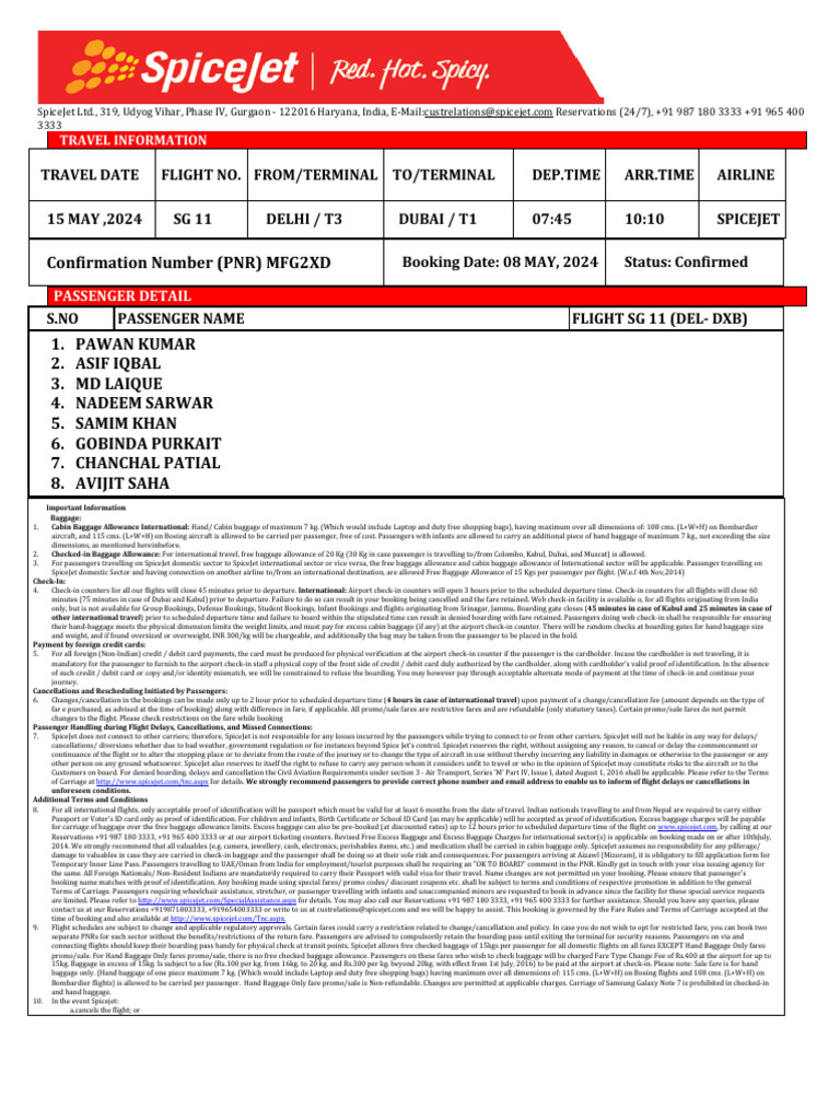 SpiceJet SG 11 Flight Details and Policies | PDF | Identity Document ...
