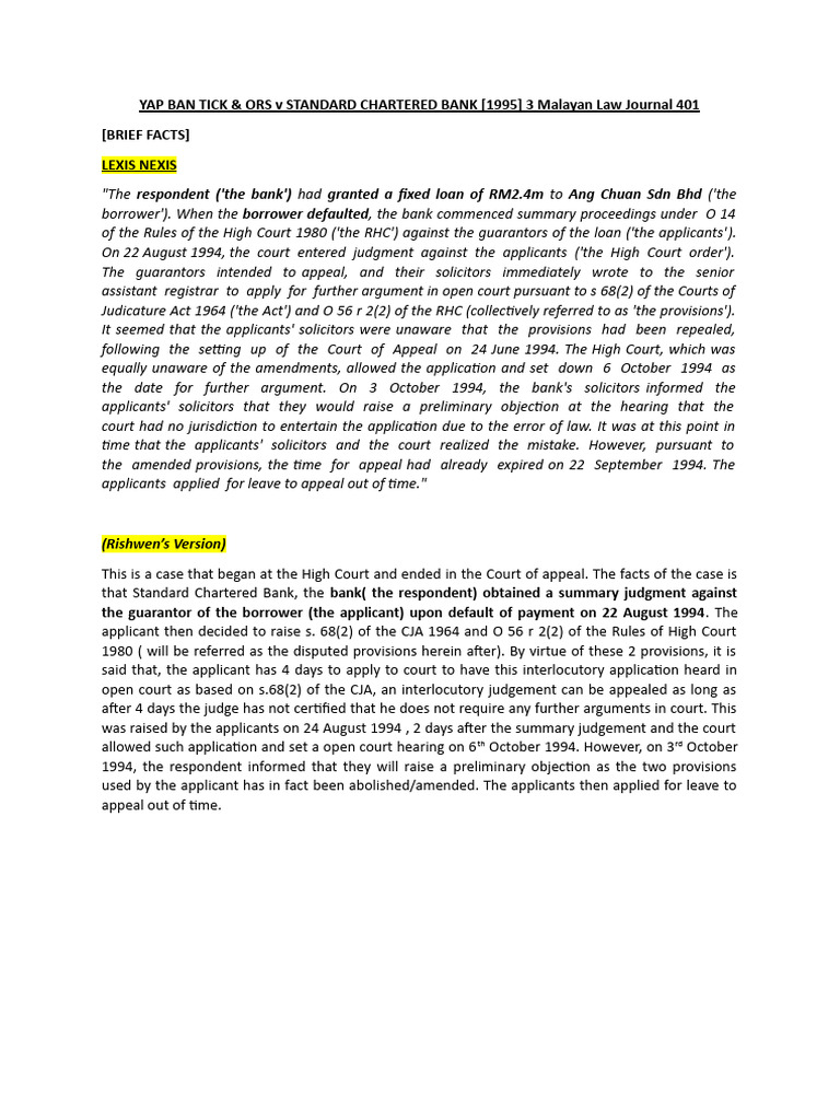 YAP BAN TICK's Case Presentation During Lecture | PDF | Judgment (Law ... YAP BAN TICK's Case Presentation During Lecture | PDF | Judgment (Law ...