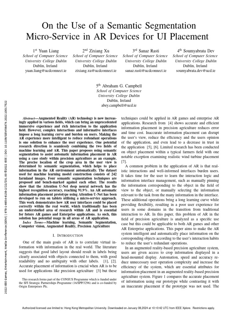 (IEEE GEM 2022) On the Use of a Semantic Segmentation Micro-Service in AR Devices for UI ...