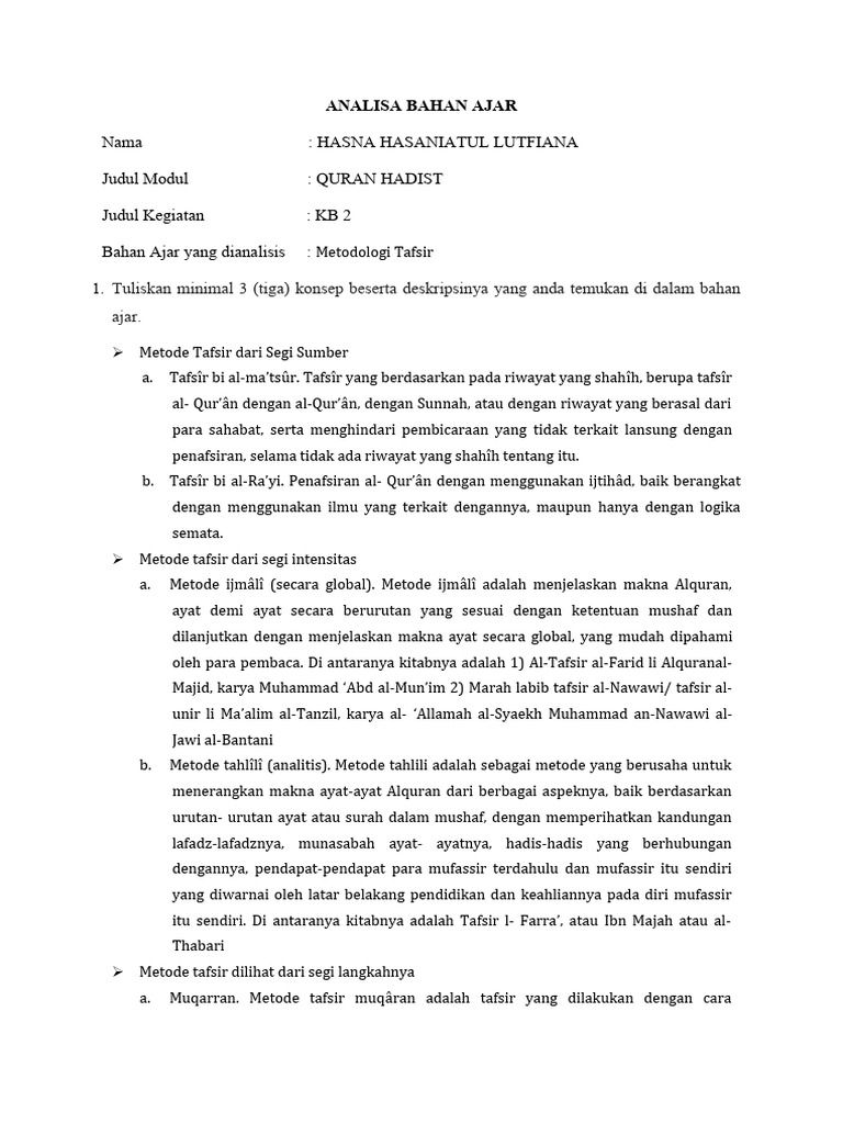 Analisa Bahan Ajar KB 2 | PDF