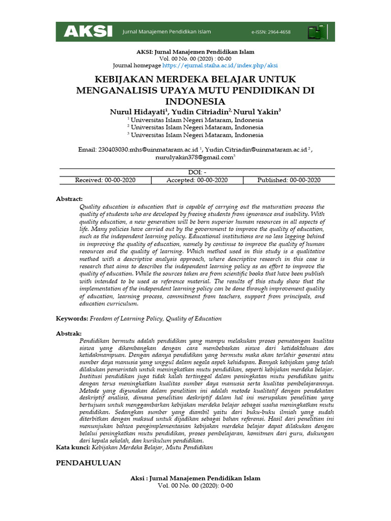 Kebijakan Merdeka Belajar Untuk Menganalisis Upaya Mutu Pendidikan Di ...