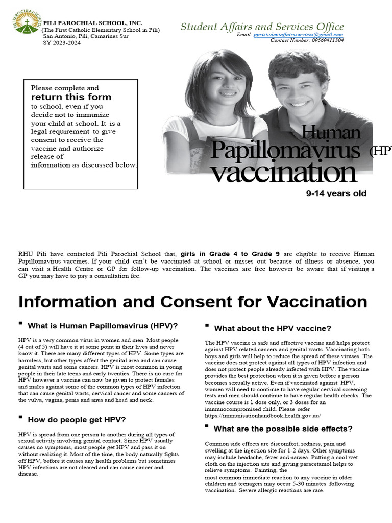 HPV-Consent-Form | PDF | Vaccination | Viral Diseases
