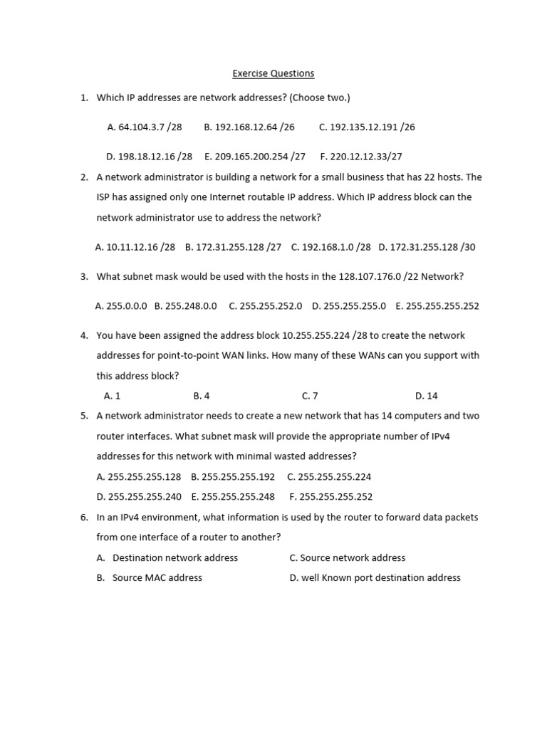 Worksheet | PDF | Router (Computing) | Ip Address