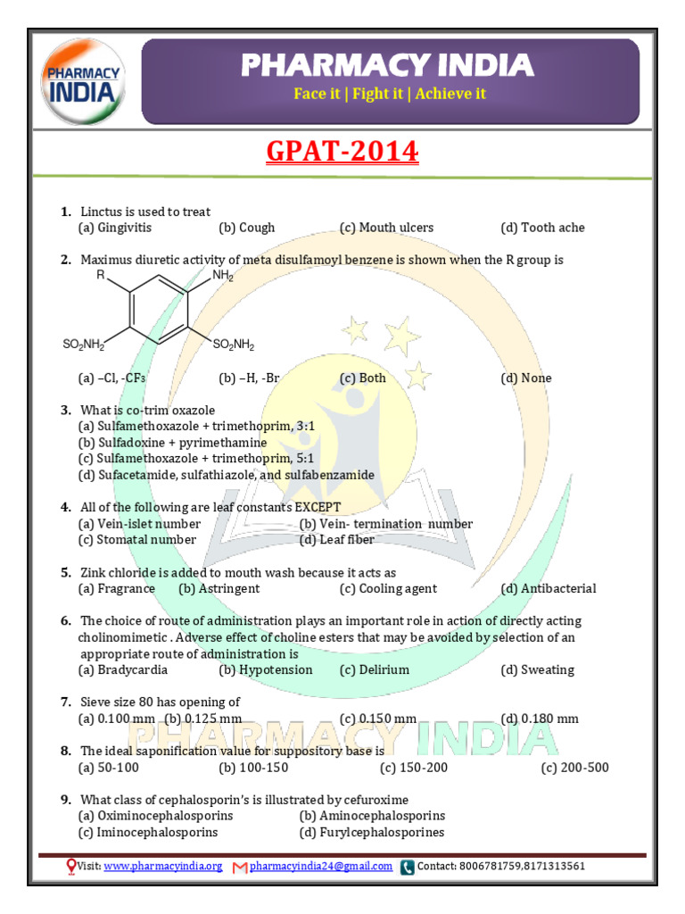 GPAT 2014 Question Paper Insights | PDF | Science & Mathematics