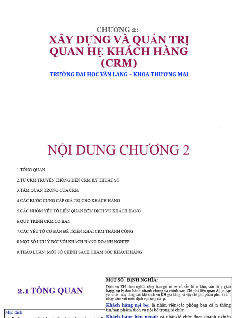 C2 - Xà y Dù ̀ NG Và Quà N Trì Quan Hè ̀ Khà CH Hà NG CRM | PDF