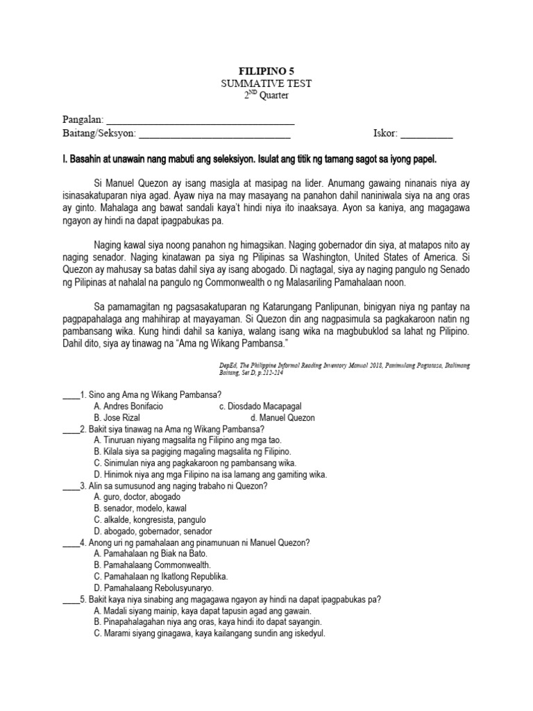 2nd Summative Filipino | PDF