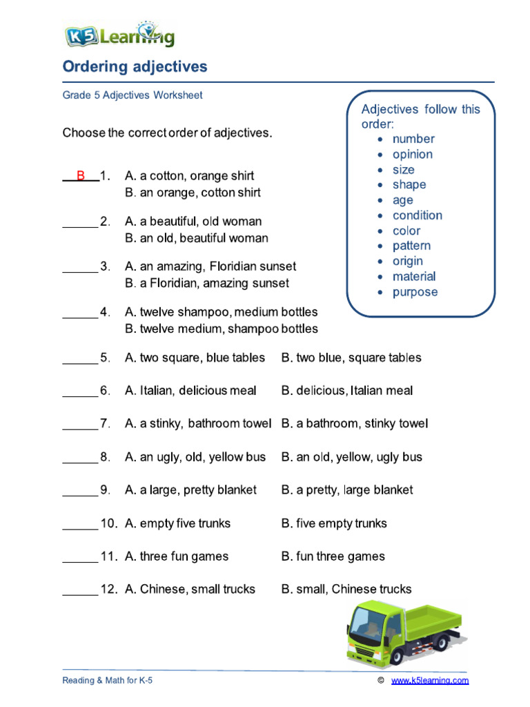 Order Adjectives 1 | PDF