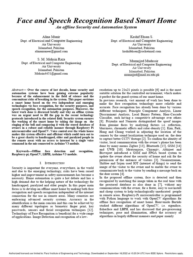 Face and Speech Recognition Based Smart Home | PDF | Home Automation | Speech Recognition