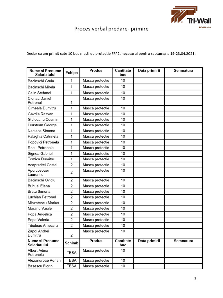 Proces Verbal Predare Masti | PDF