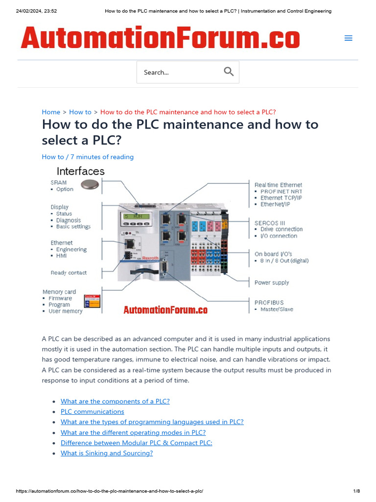 How To Do The PLC Maintenance and How To Select A PLC - Instrumentation ...