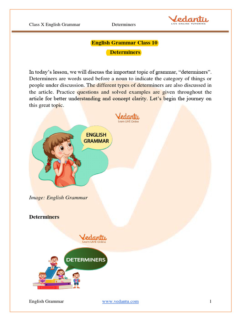 English Grammar Determiners Class 10 Learn And Practice Download 0484