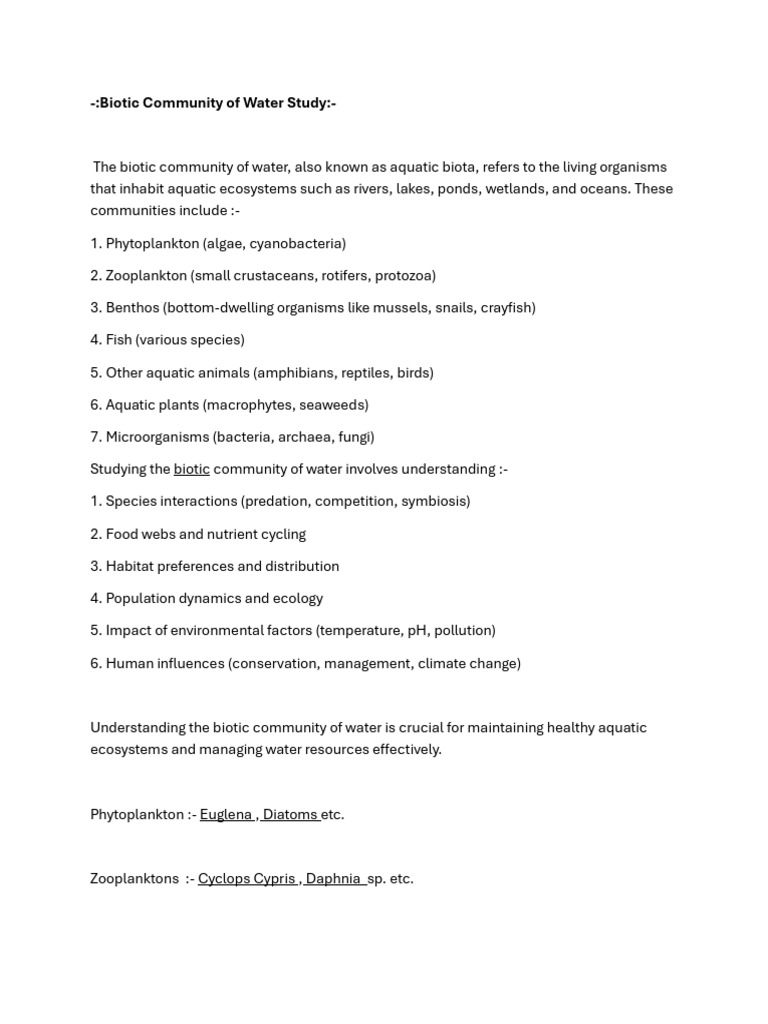 Biotic Community of Water Study | PDF | Aquatic Ecosystem | Crustacean