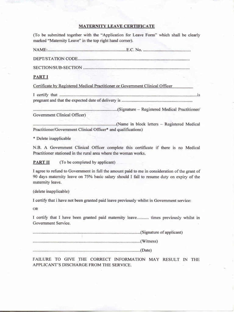 Maternity Leave Certificate | PDF